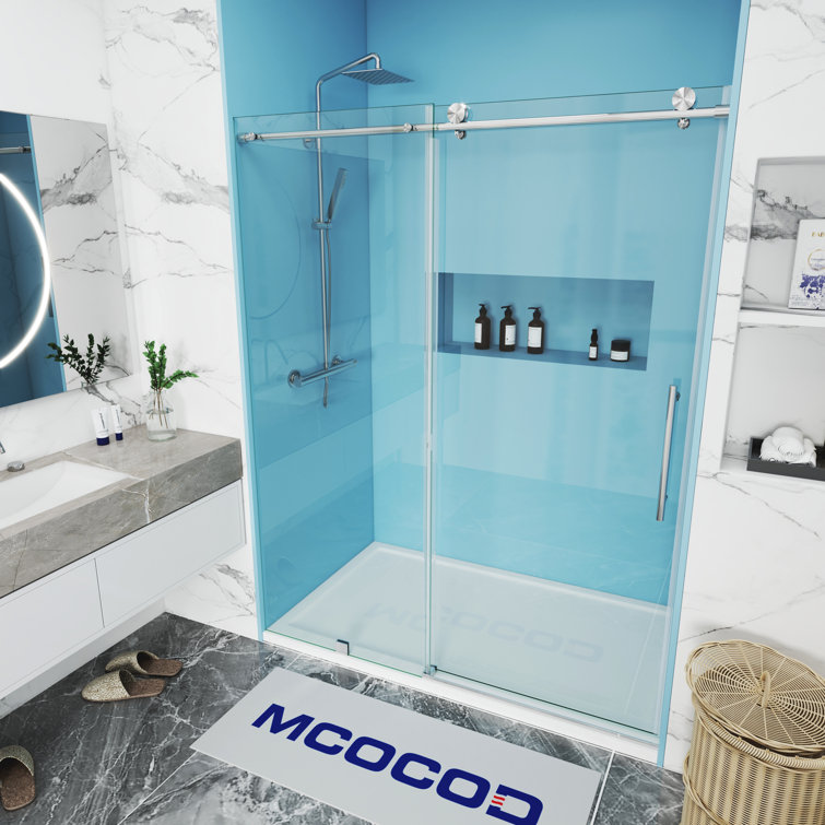 MCOCOD 56" - 60" W x 72" H Single Sliding Frameless Soft Closing Shower Door with 5/16 in. Clear ...